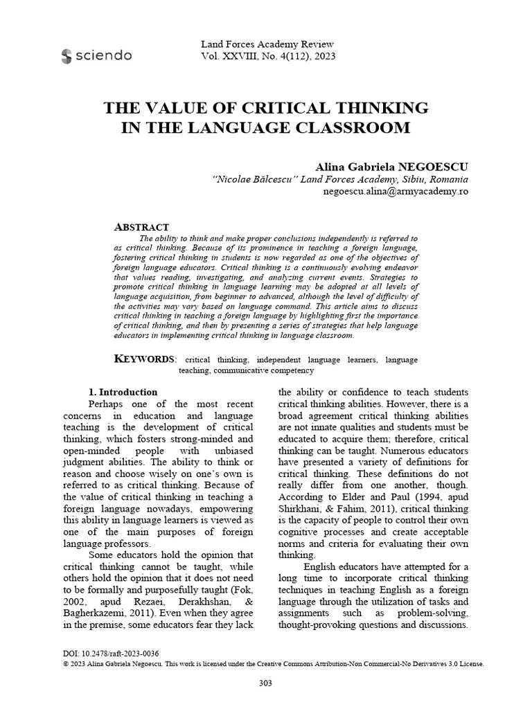 10.2478 - Raft 2023 0036 3 | PDF | Critical Thinking | Thought