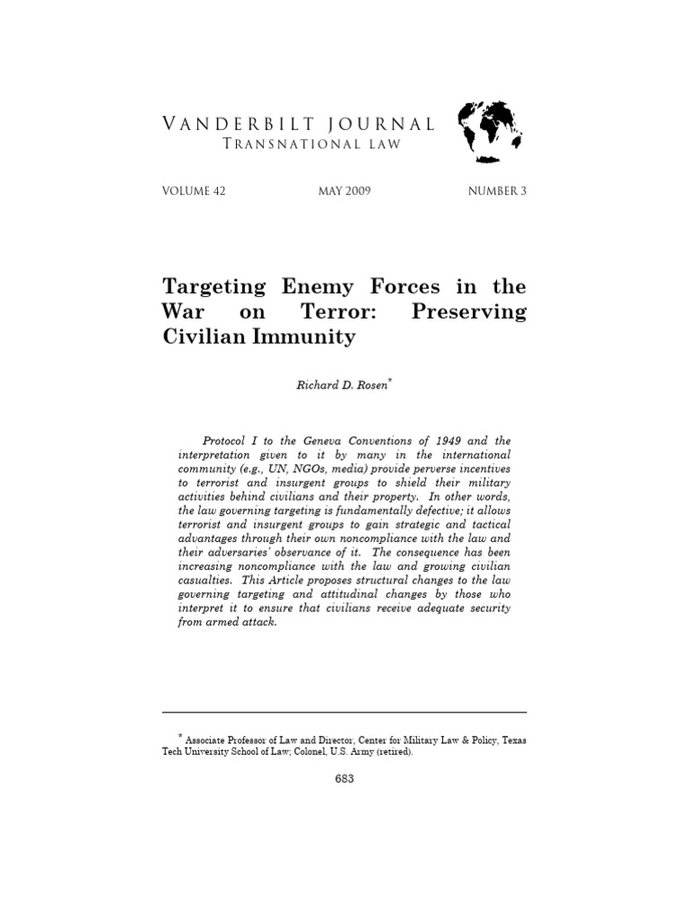Targeting Enemy Forces in A War On Terror Preserving Civilian Immunity ...
