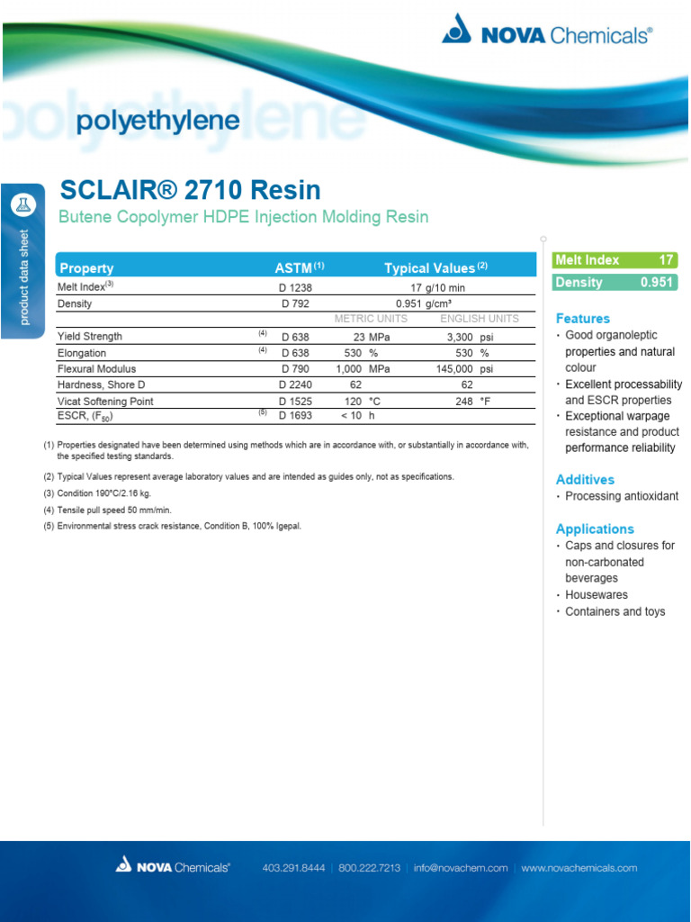 SCLAIR® 2710 HDPE Resin Overview | PDF | Mechanical Engineering ...