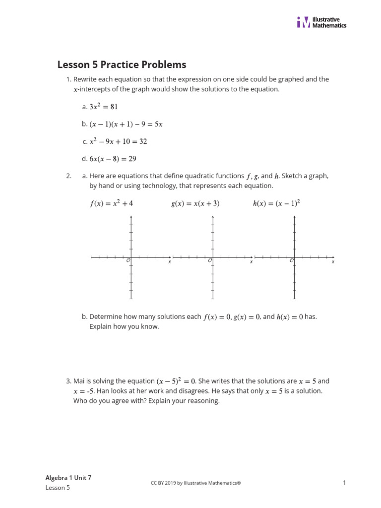 Algebra1 7 5 Lesson Curated Practice Problem Set | PDF | Equations ...