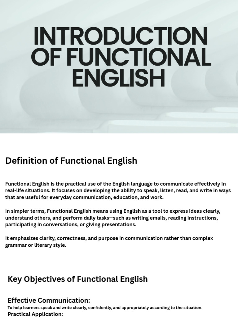 Introduction to Functional English | PDF | Communication | English Language