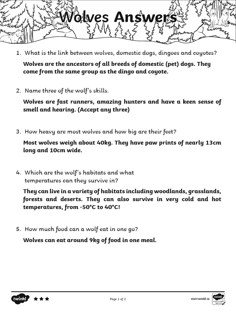 Wolves Differentiated Reading Comprehension Ha Answers | PDF