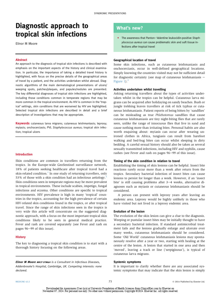 Diagnostic Approach To Tropical Skin Infections 2014 | PDF | Leprosy ...