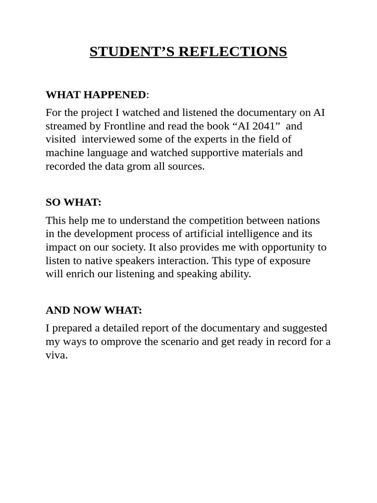 Student's Reflection Project English | PDF