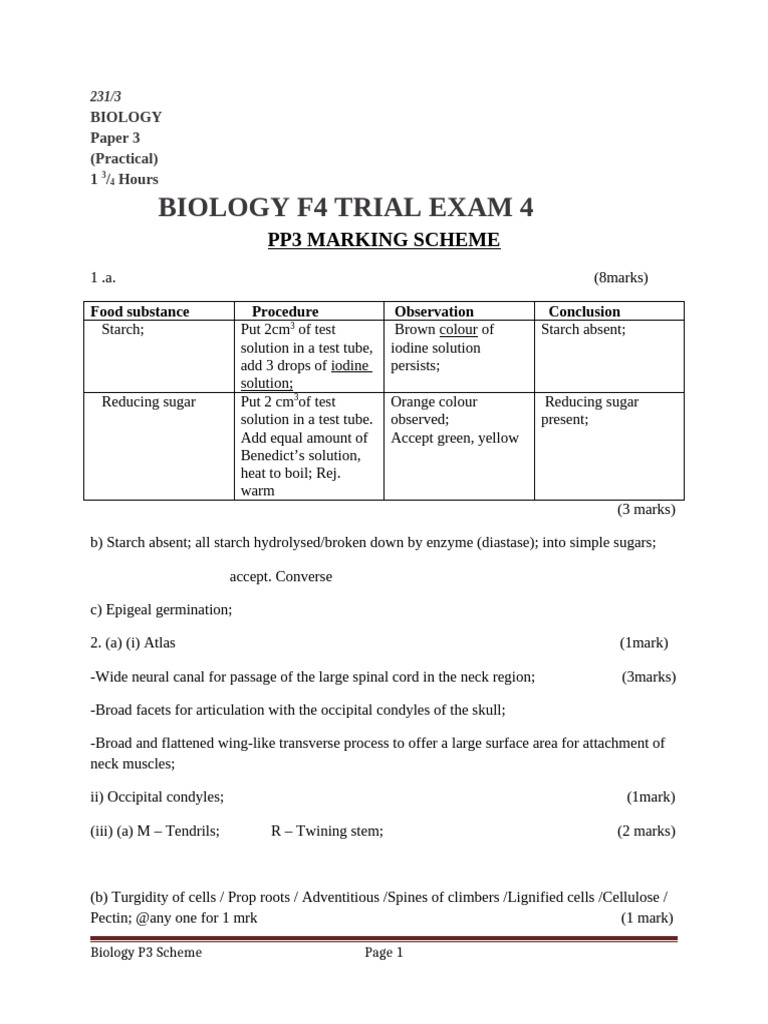 Biology f4 Trial Exam 4 PP 3 Ms | PDF | Vertebra