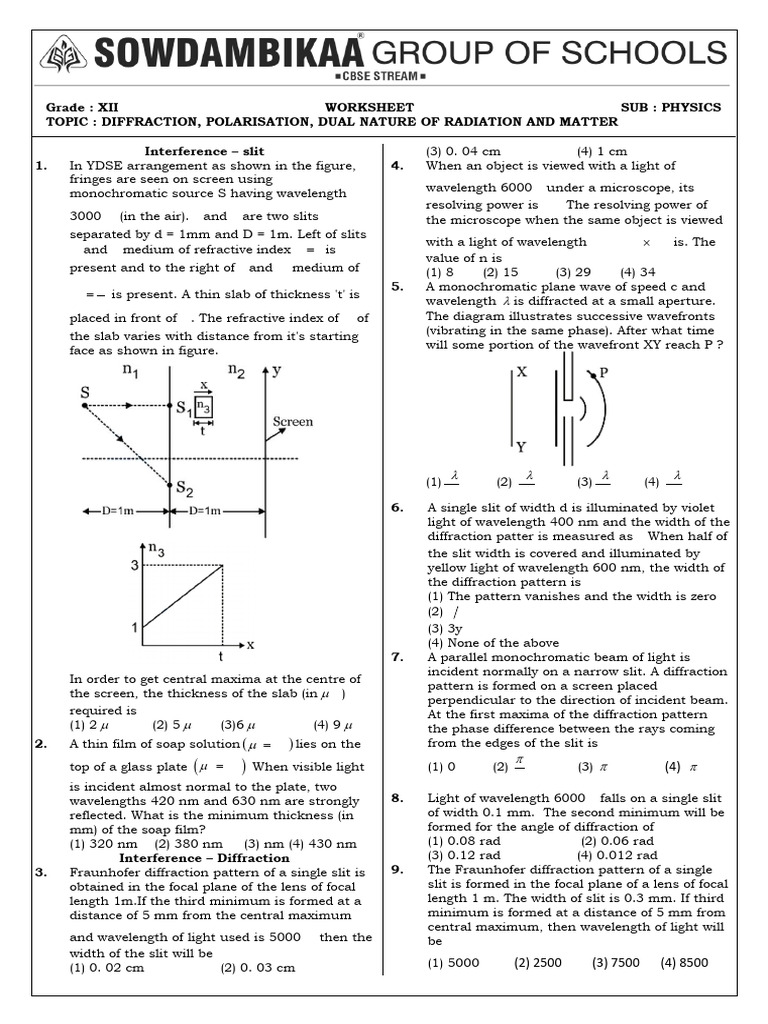 XII - PHYSICS Wave - Dual WS - Que - 40 | PDF | Photoelectric Effect ...