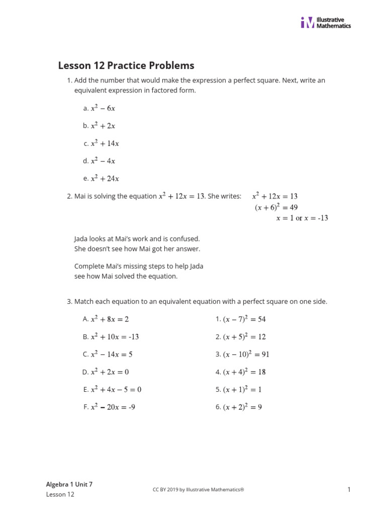 Algebra1!7!12 Lesson Curated Practice Problem Set | PDF | Algebra ...