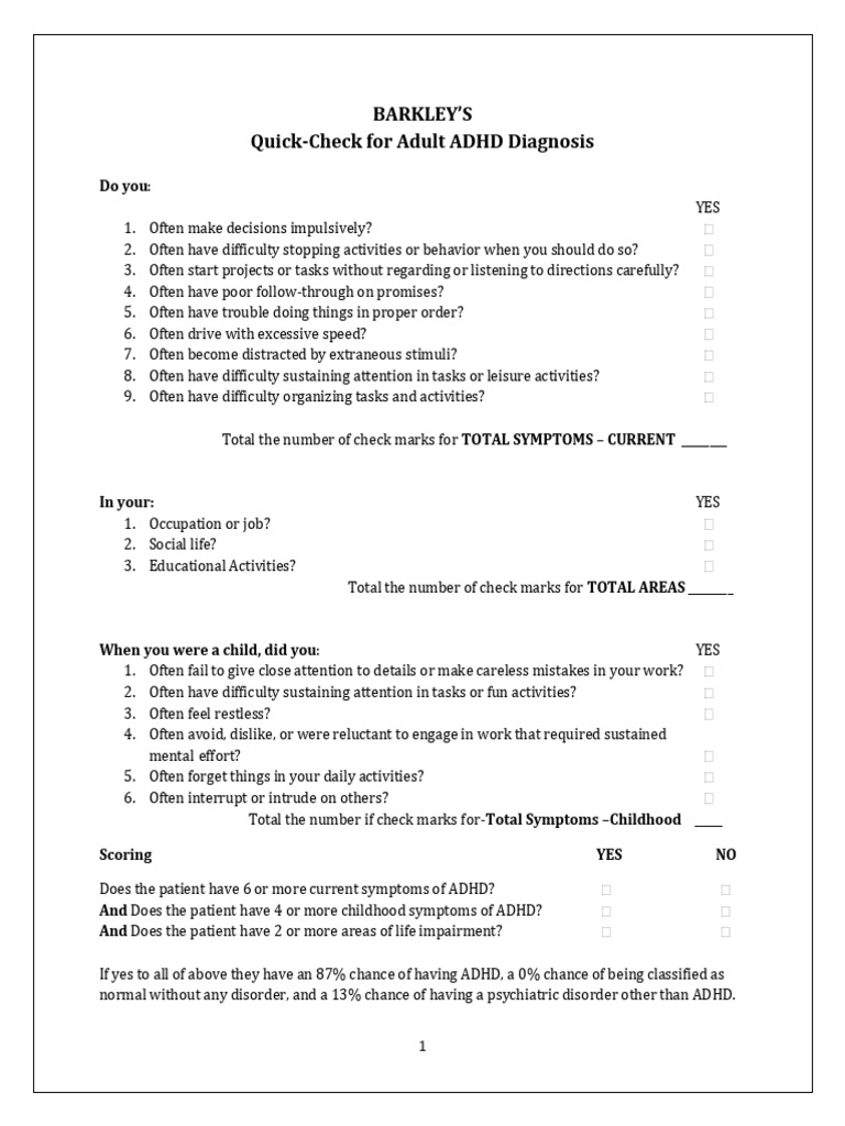 Adult ADHD Quick-Check Assessment | PDF