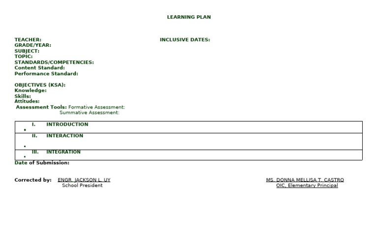 Sample Learning Plan | PDF