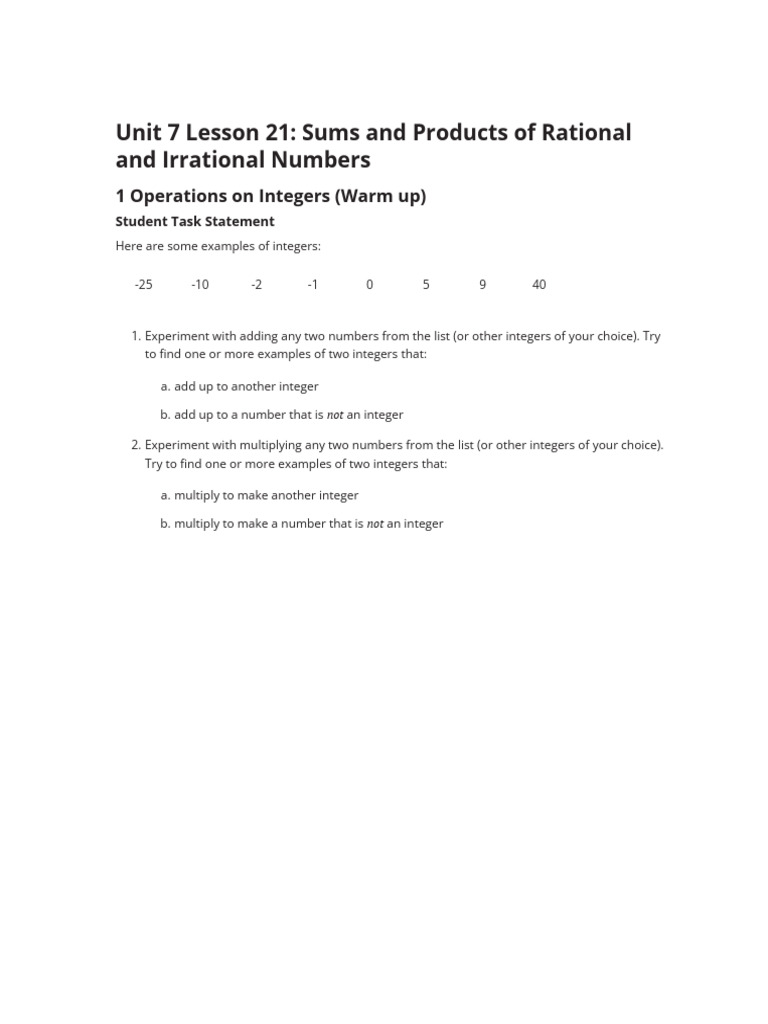 Sums and Products: Rational & Irrational Numbers | PDF | Rational ...
