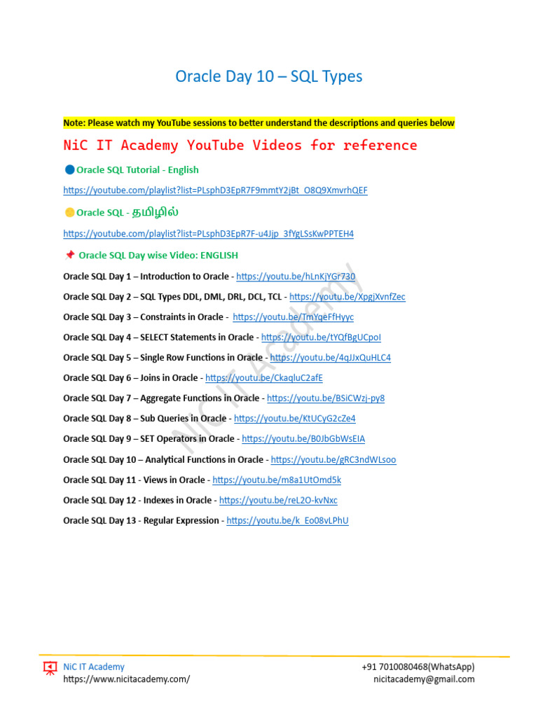 Oracle Day 10 - Analytical Functions in Oracle | PDF | Sql ...