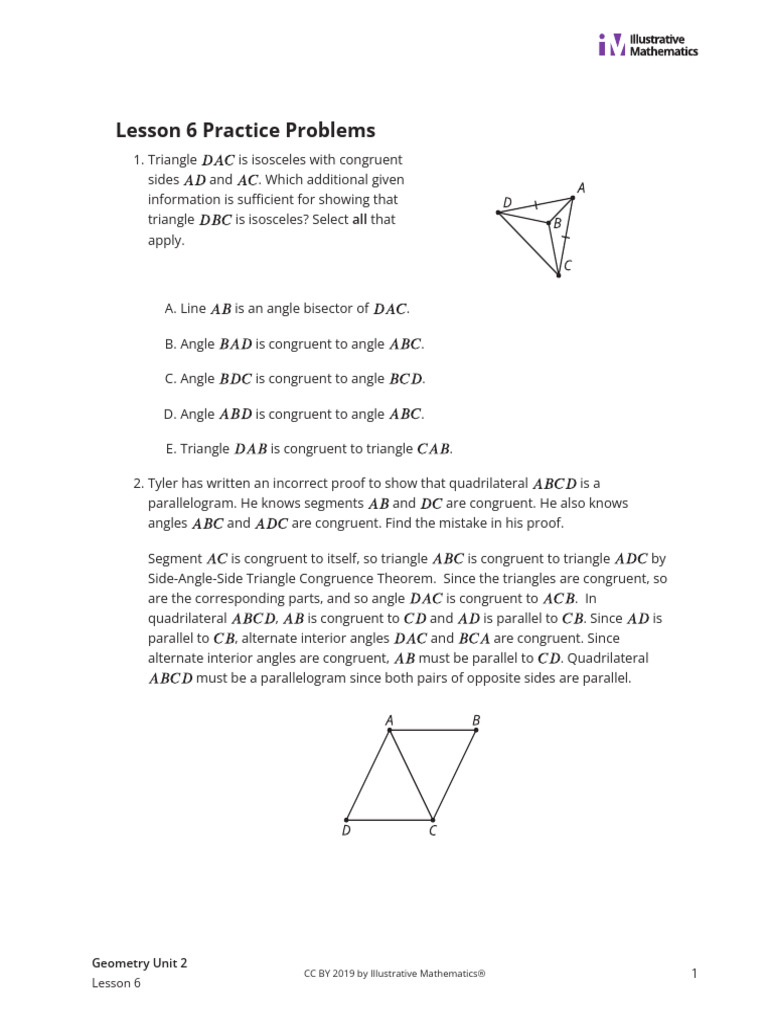 Geometry 2 6 Lesson Curated Practice Problem Set | PDF | Triangle | Euclidean Plane Geometry