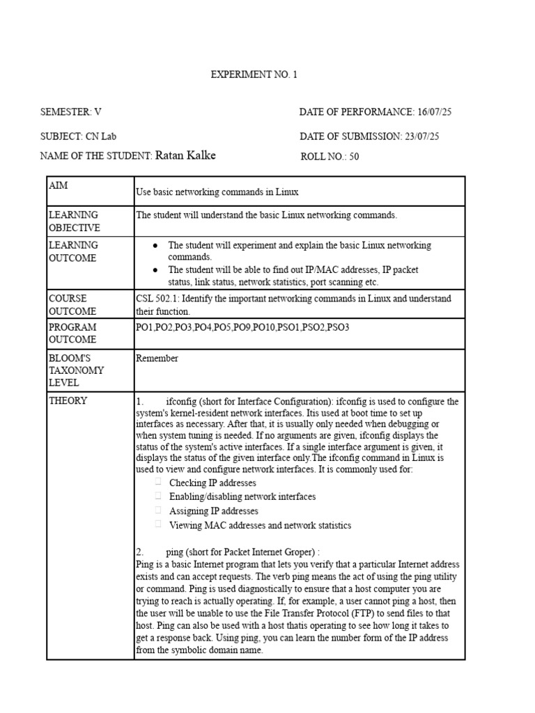 EXP1 CN Ratan Kalke A 50 | PDF | Computer Network | Networking Standards