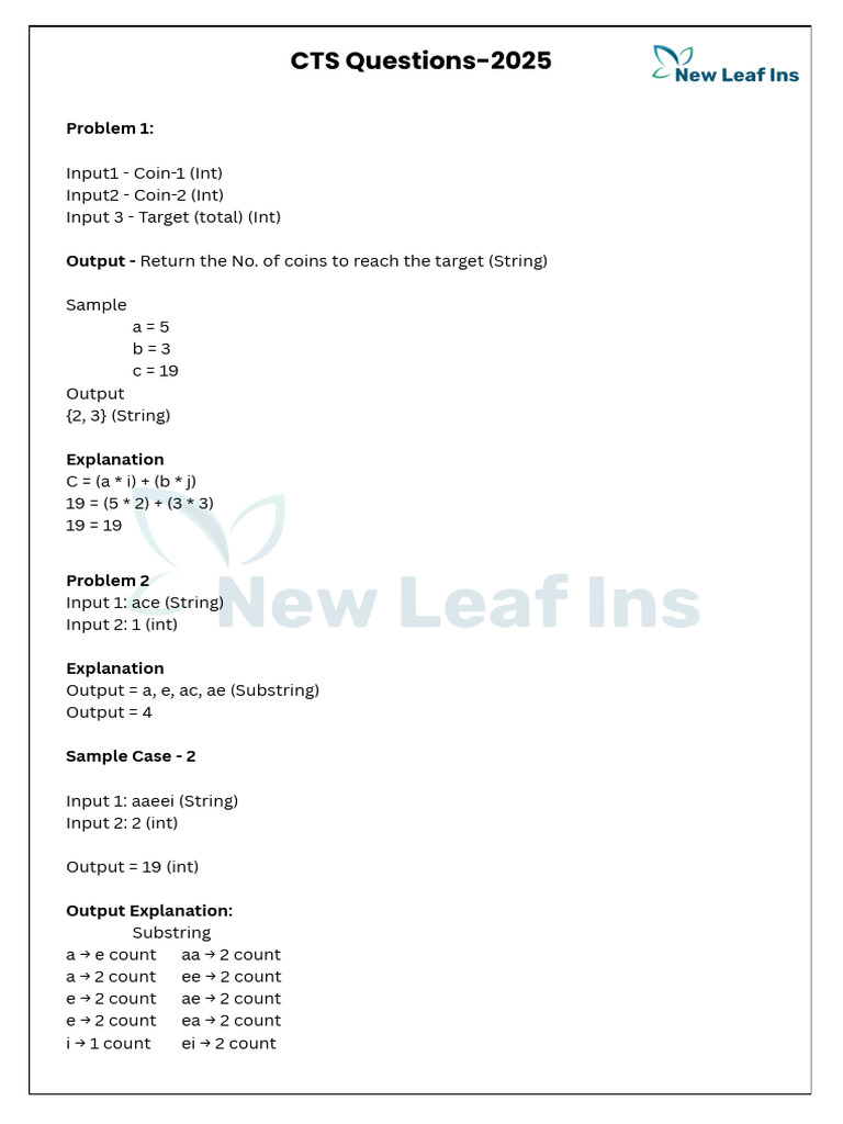 NLI CTS Questions 2025 (Sep) | PDF