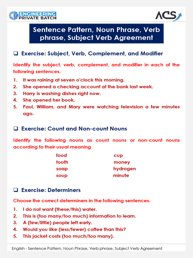 2.ACS Engineering English Sentence Pattern, Noun Phrase, Verb Phrase ...