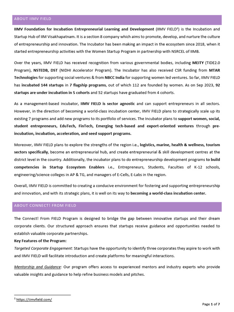 Connect From FIELD Program Guidelines and Application Form v4 | PDF | Startup Company | Small ...