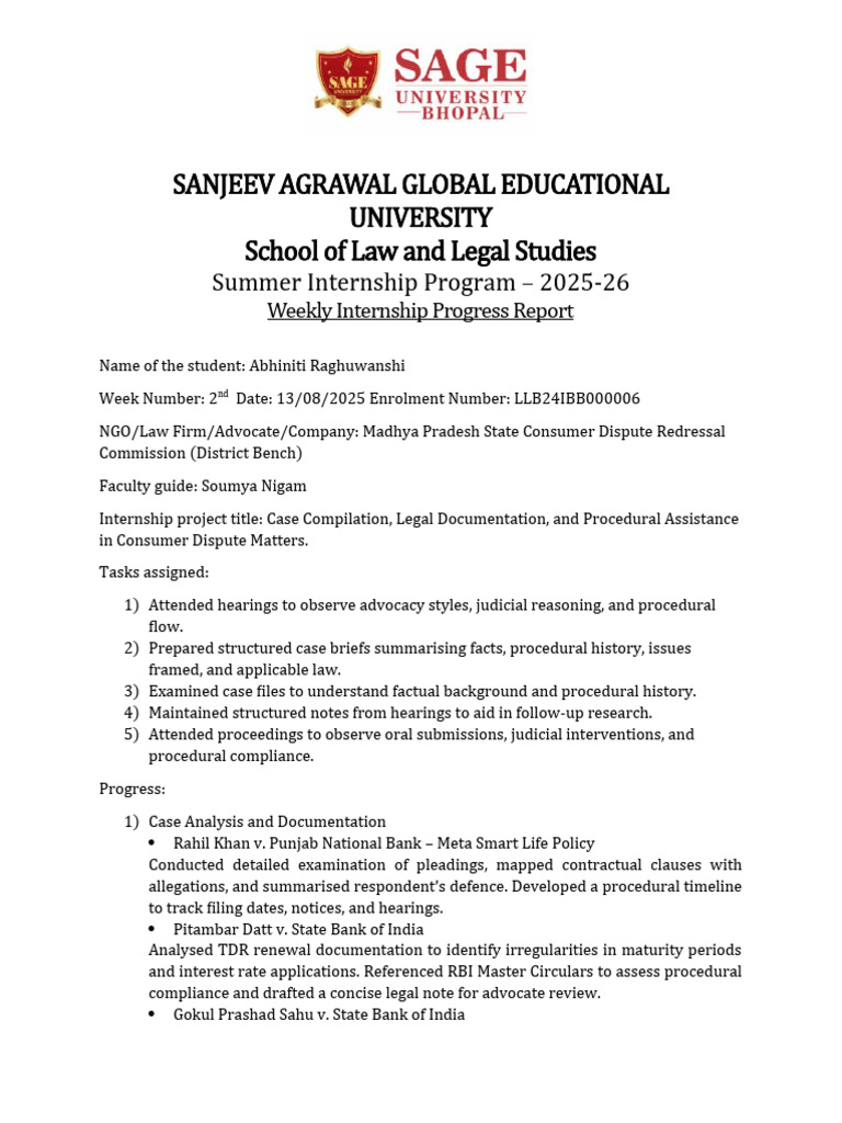 Summer Internship Report: Legal Studies 2025 | PDF | Lawsuit | Justice