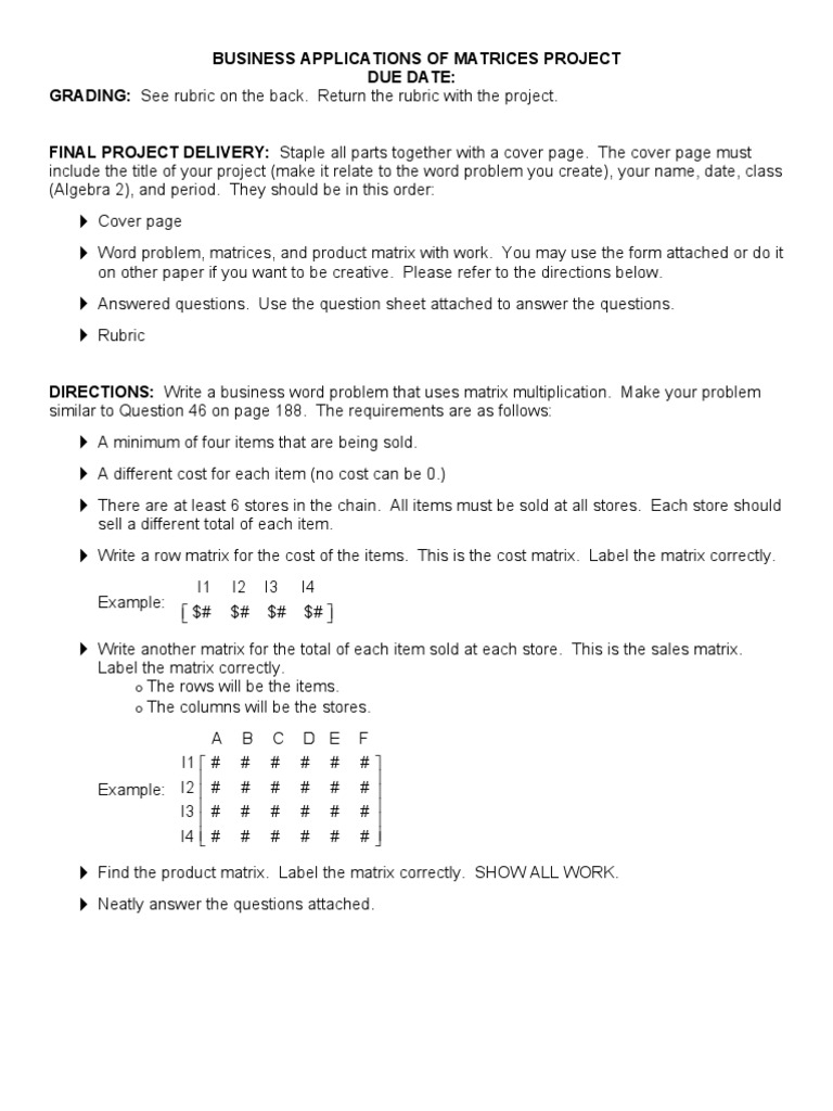 Business Applications of Matrices Project | PDF | Matrix (Mathematics) | Inventory