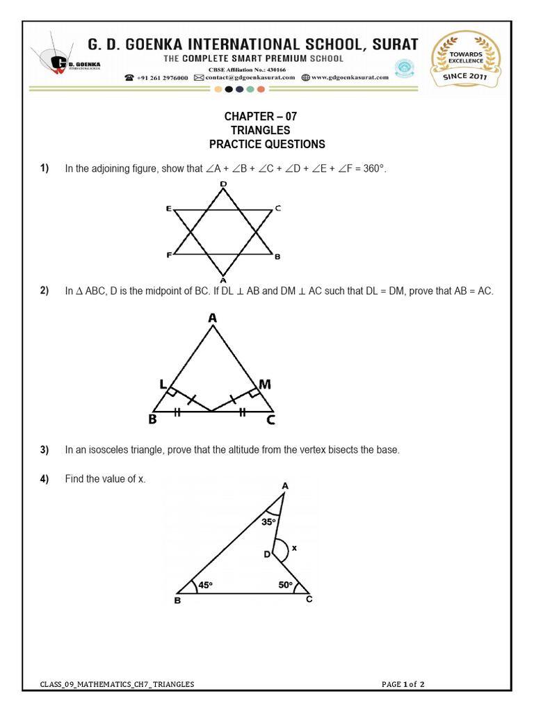 Class 9 Triangle Practice Questions | PDF