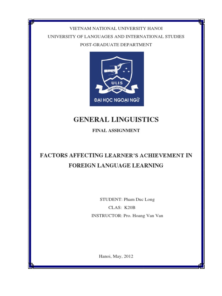 FACTORS AFFECTING LEARNER'S ACHIEVEMENT IN FOREIGN LANGUAGE LEARNING - Pham Duc Long | PDF ...