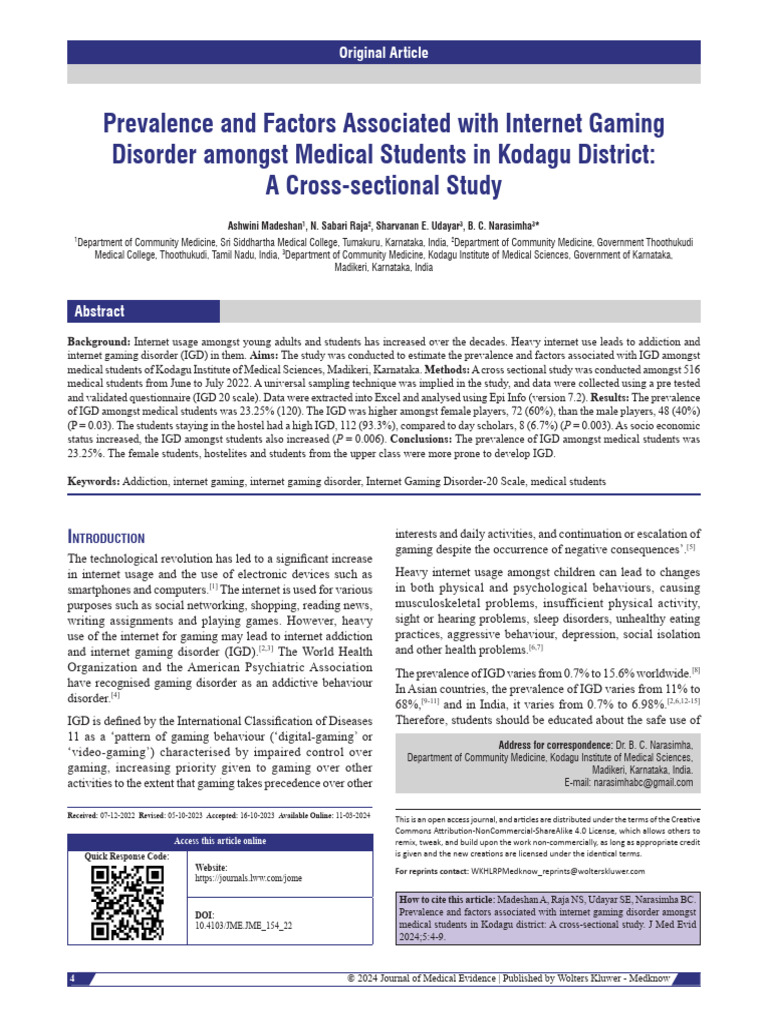 Prevalence and Factors Associated With Internet Gaming Disorder Amongst ...