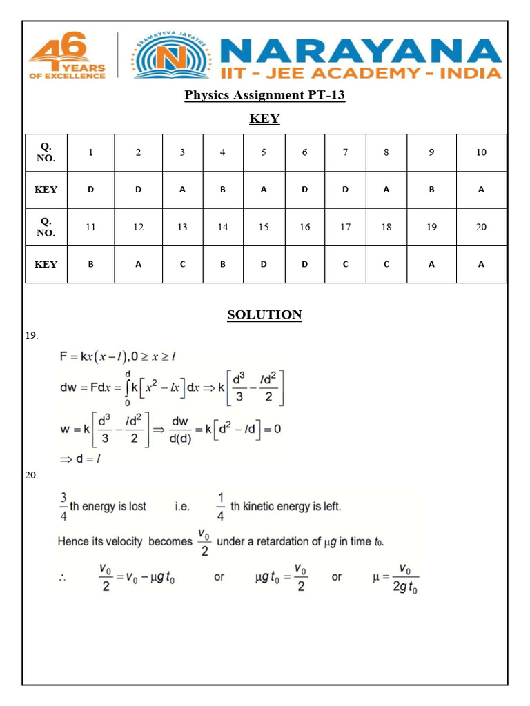 Physics Assignment PT-13 Answer Key | PDF
