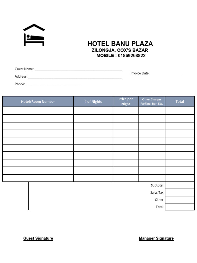 Hotel Banu Plaza Invoice Template | PDF