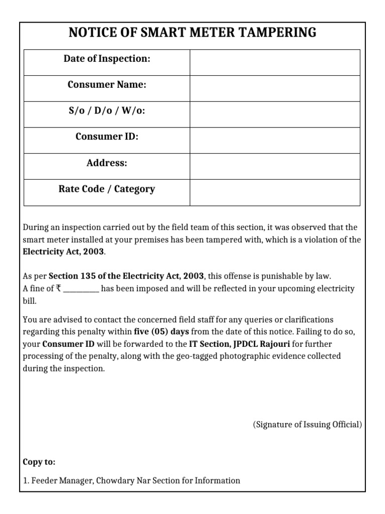 Notice of Meter Tampering | PDF