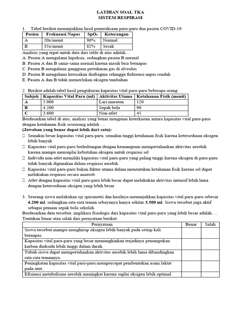6 Latsol TKA Sistem Respirasi Siswa | PDF
