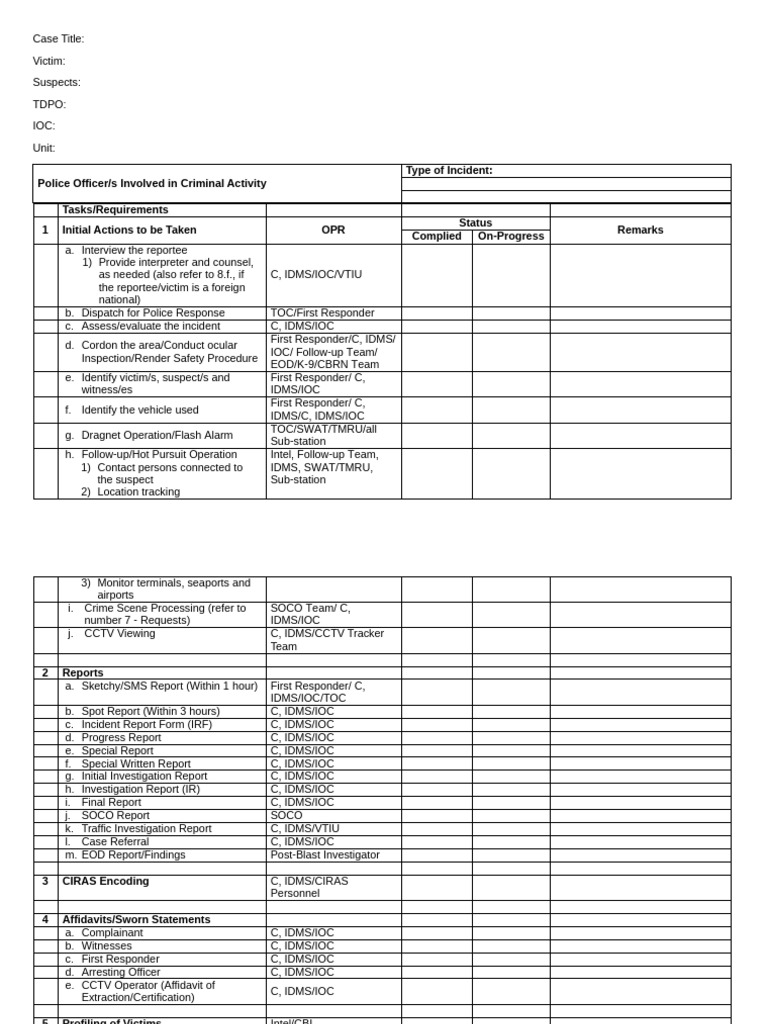 Checklist For Police Officers Involved in Criminal Activity | PDF ...