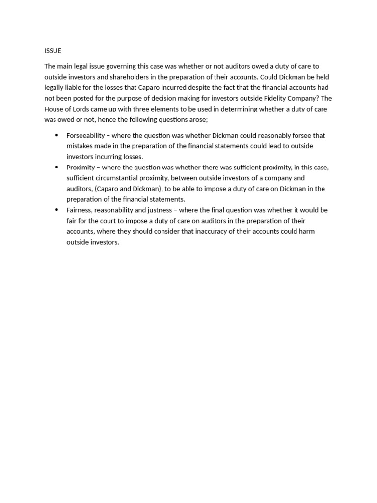 Legal Issue Caparo Vs Dickman | PDF