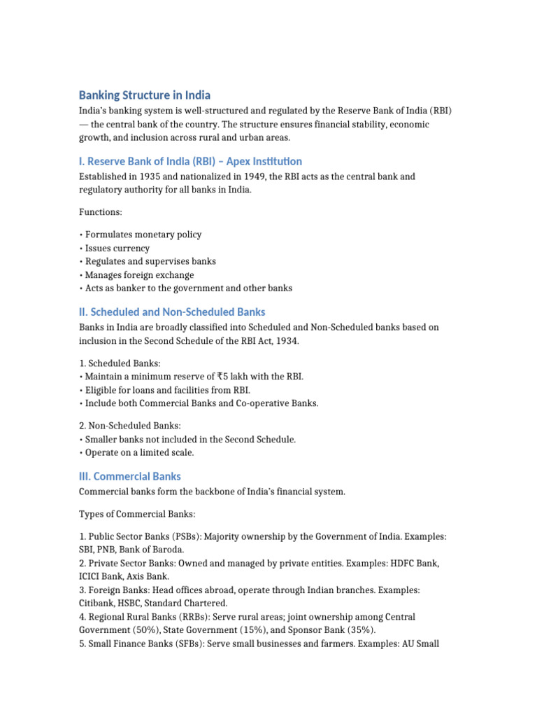 Banking Structure in India | PDF | Banks | Reserve Bank Of India