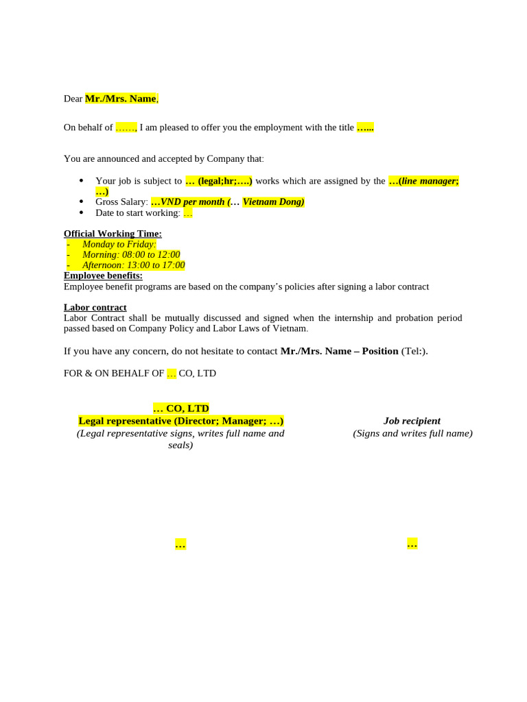 HR - Offer Letter - Template | PDF