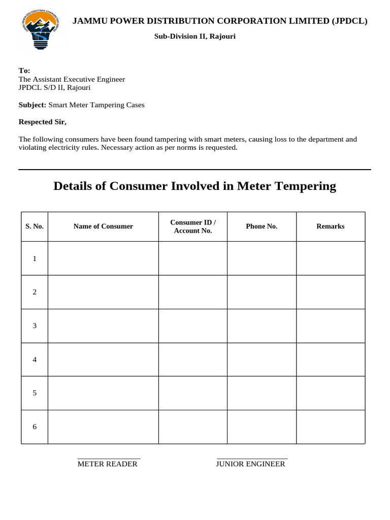 JPDCL Smart Meter Tampering Report TwoPages | PDF
