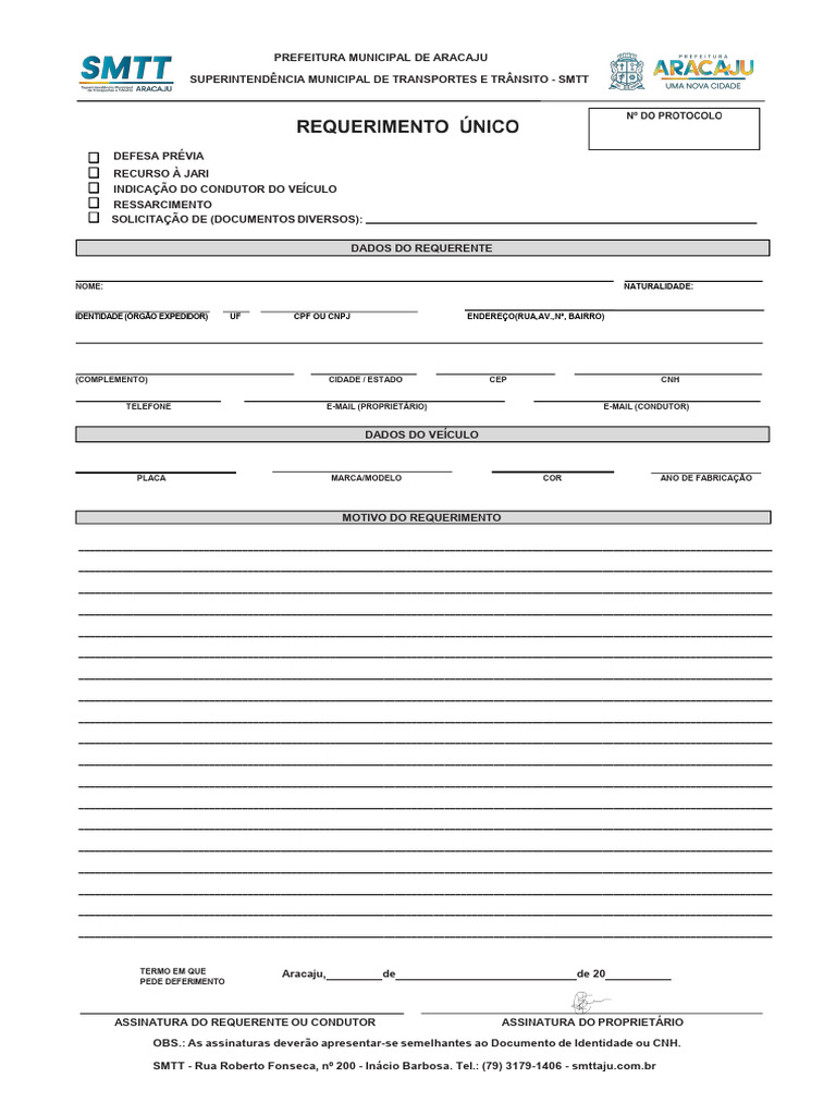 Formulario de Requerimento Unico SMTT | PDF | Justiça | Crime e Violência