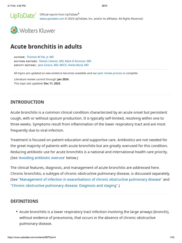 Acute Bronchitis in Adults | PDF | Bronchitis | Cough