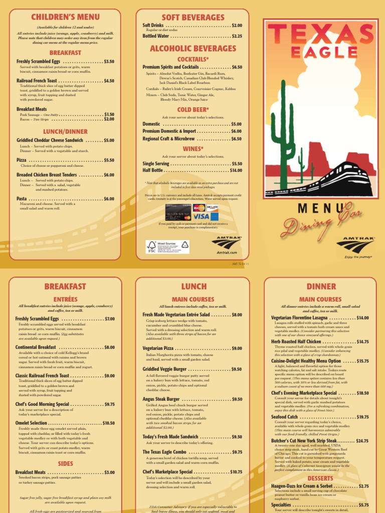 Amtrak Dining Car Menu and Prices | PDF | Lunch | Hamburgers