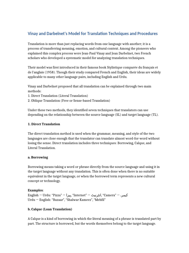 Vinay and Darbelnet's Translation Techniques | PDF | Translations | Idiom
