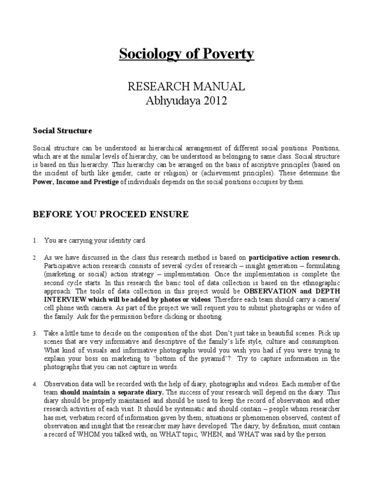 Sociology of Poverty: Research Manual Abhyudaya 2012 | PDF | Hierarchy ...