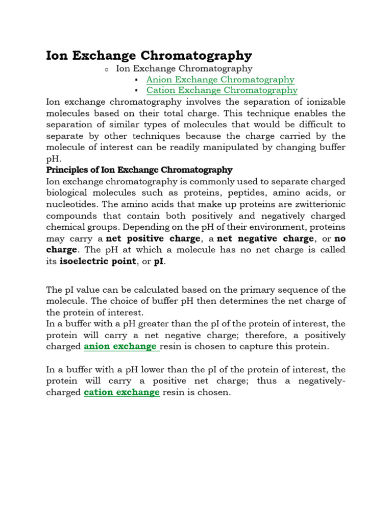 Ion Exchange Chromatography Guide | PDF | Ion | Ion Exchange