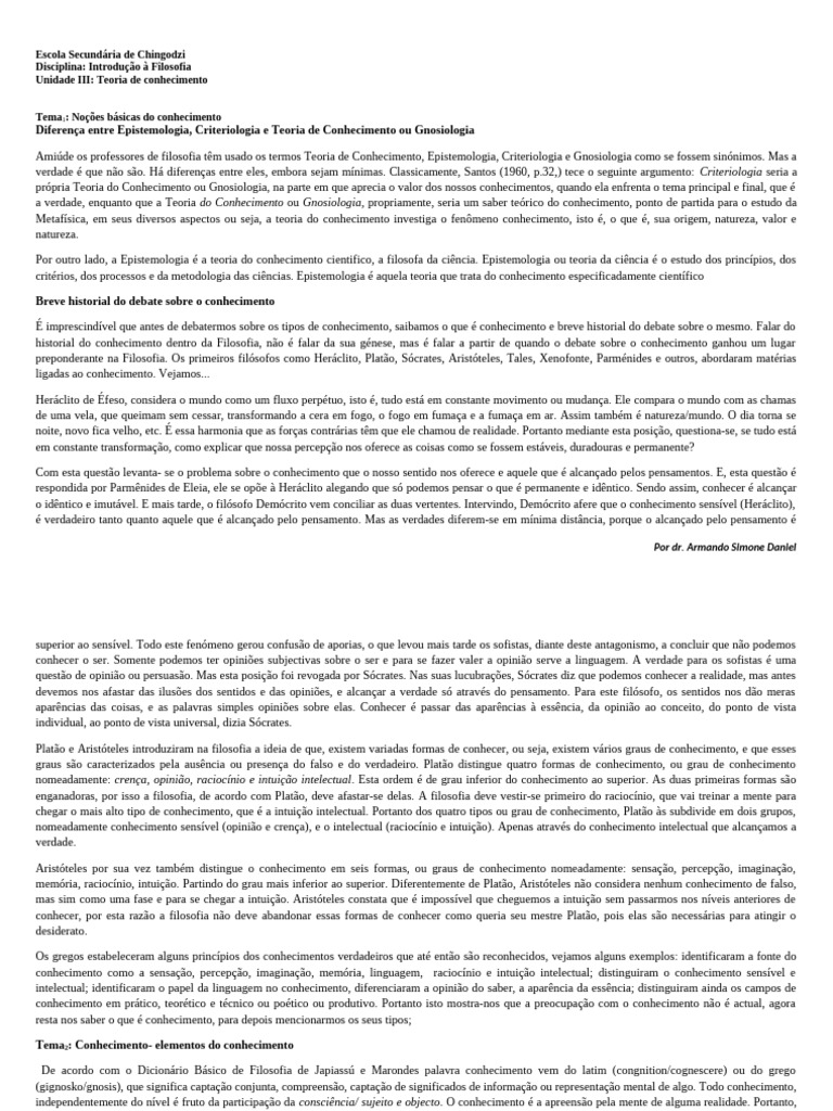 Teoria de conhecimento.docx | PDF | Immanuel Kant | Ideia