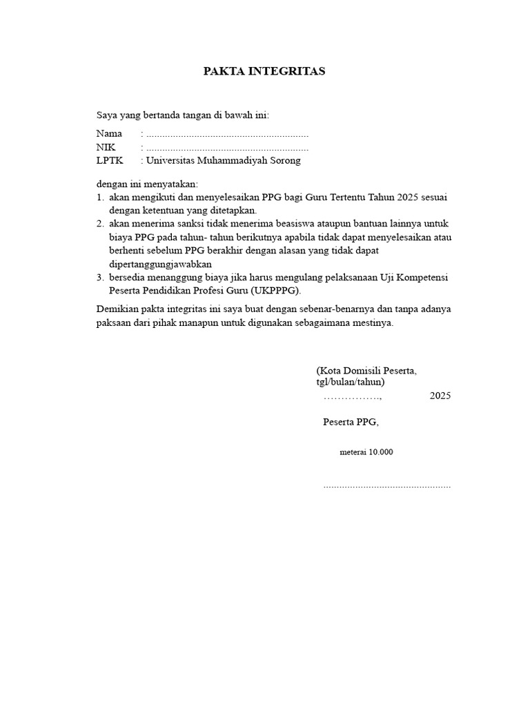 Fakta Integritas ppg | PDF