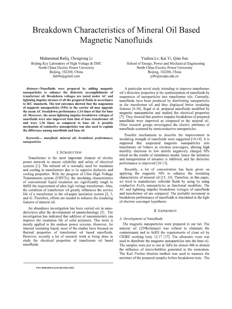 Breakdown Characteristics of Mineral Oil Based | PDF