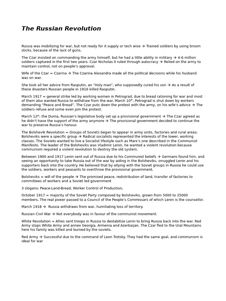History 12 - Russian Revolution | PDF | Vladimir Lenin | Russian Revolution