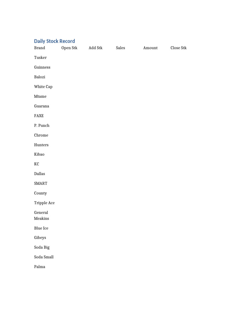 Daily Stock Record | PDF