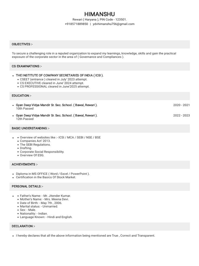 Himanshu (Resume) . | PDF
