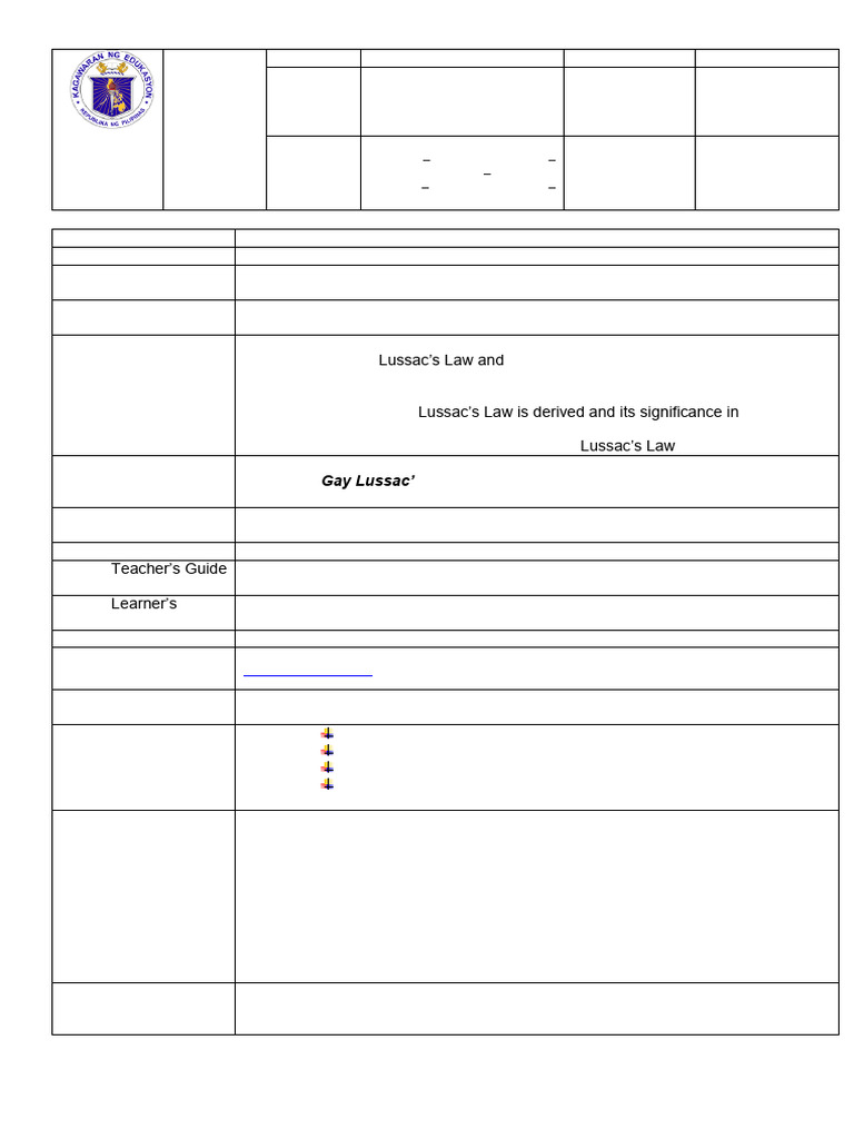Lesson Plan 7es Gay Lussacs Law | PDF | Gases | Temperature