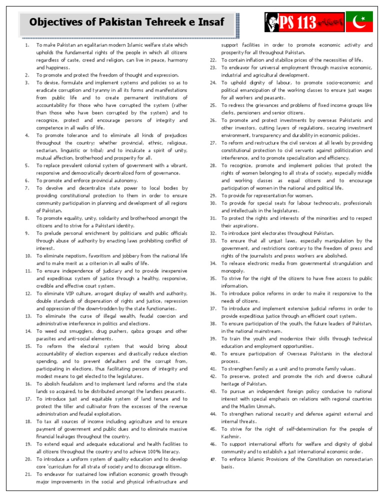 PTI Objectives for a Modern Pakistan | PDF | Pakistan | Judiciaries
