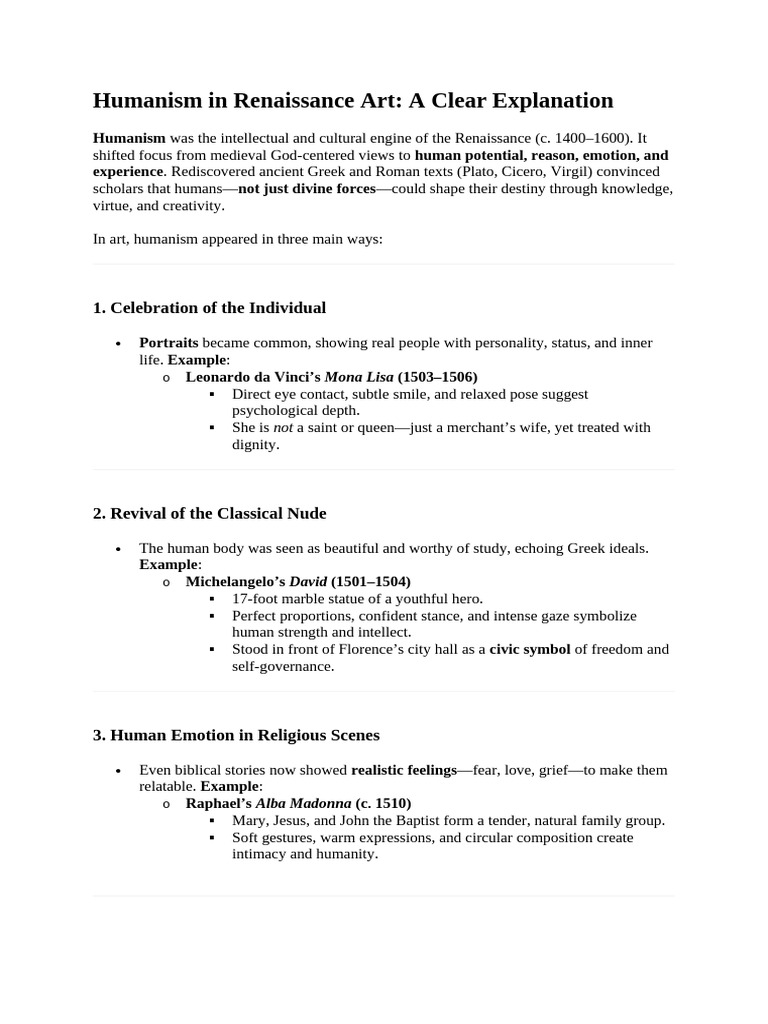Humanism in Renaissance Art | PDF | Humanism | Renaissance