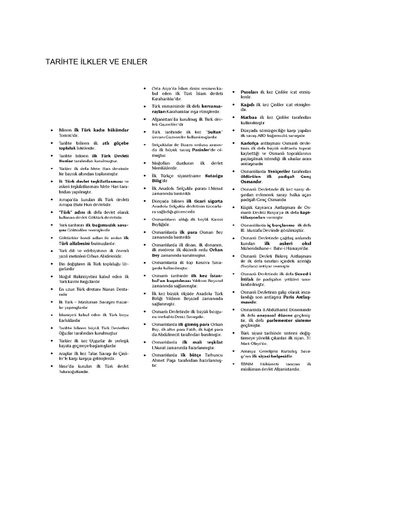 Tarihte Enler Ve İlkler | PDF